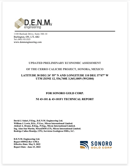 Technical Reports – Sonoro Gold Corp